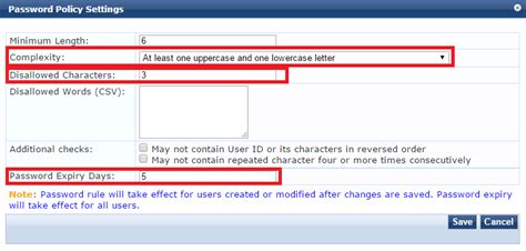 how to set password complexity and expiration for clearpass admin users