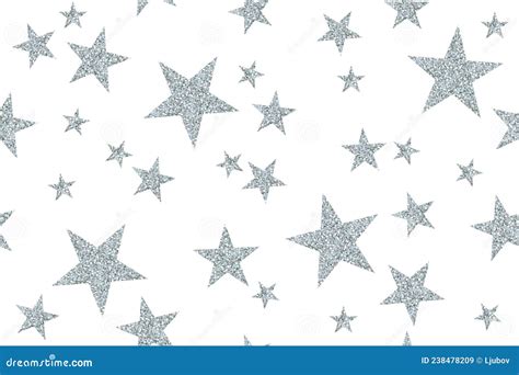 Silver Stars On White Background Seamless Pattern With Starry Ornament