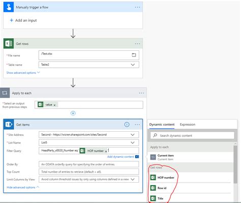 solved excel get rows and no dynamic content power platform community