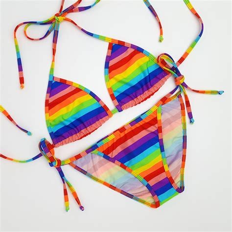 Rainbow Stripes Full Bottom Bikini Etsy