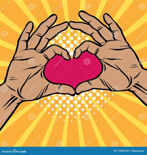 Pop Art Two Hands Making Heart Sign Cartoon Comic Vector Illustration