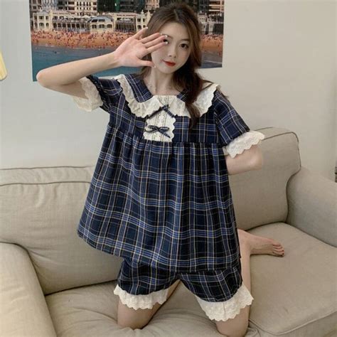 Pajama Sets Women Comfortable Fashion Plaid Sweet Cute Casual Lounge