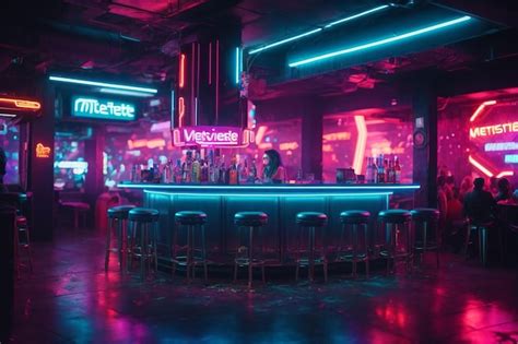 Premium Ai Image Metaverse Cyberpunk Nightclub Neon Lit Party Scene