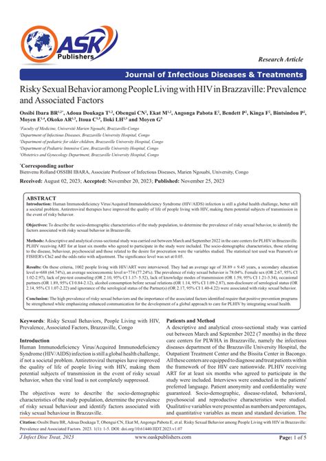 Pdf Risky Sexual Behavior Among People Living With Hiv In Brazzaville