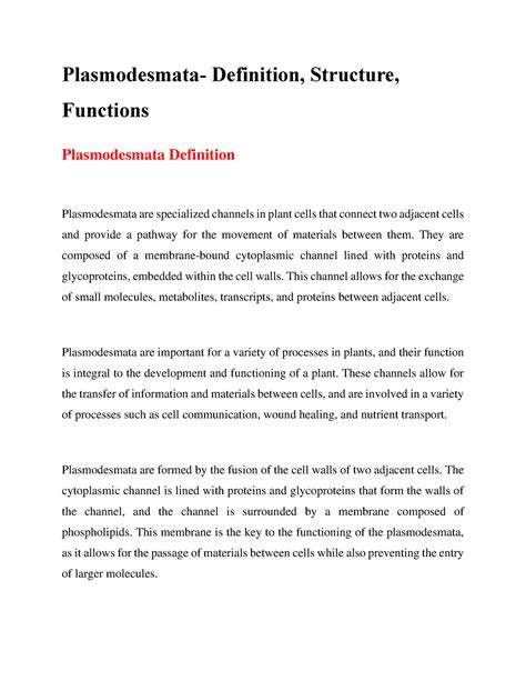 Plasmodesmata Definition Structure Functions Plasmodesmata