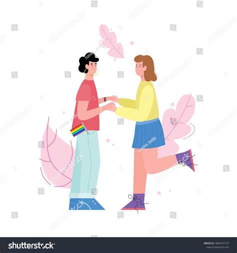Lesbian Couple Female Cartoon Characters Holding Stock Vector Royalty