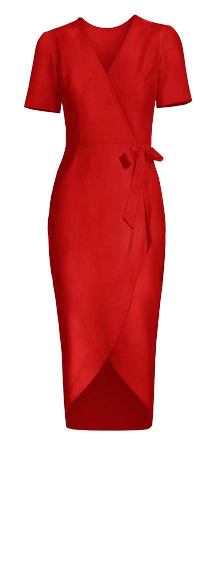 Intense Red V Neck Wrap Midi Dress Sumissura