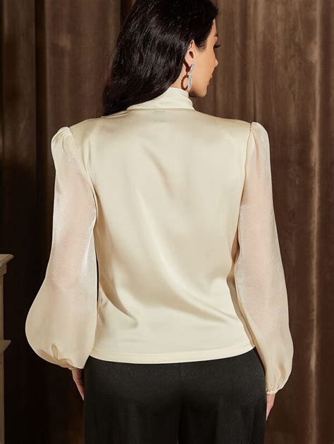 Shein Modely Fold Pleated Lantern Sleeve Satin Blouse Shein Uk