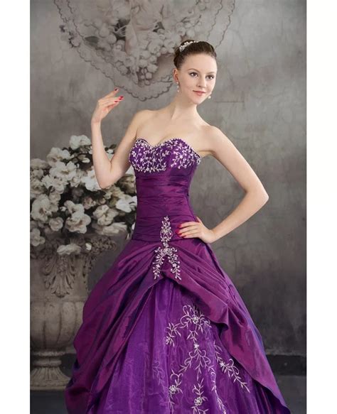 Purple Sweetheart Embroidered Taffeta Ballgown Color Wedding Dress