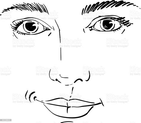 Handdrawn Portrait Of Whiteskin Flirting Woman Face Emotions Theme