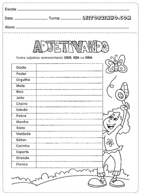 Leitores Atividades Português 4° Ano Adjetivos