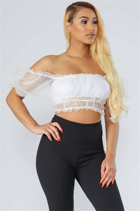 Off The Shoulder Chiffon White Crop Top Chiffon Crop Top White Crop