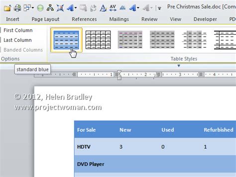 diy custom word table formats