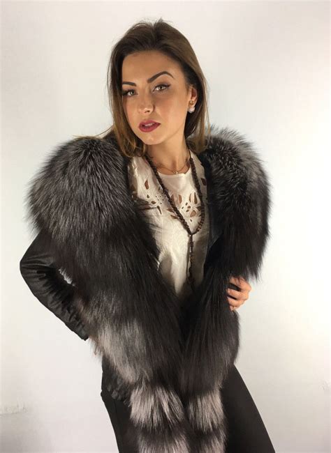Black Silver Fox Fur Boa 63 Inch Saga Furs Collar Natural Stole
