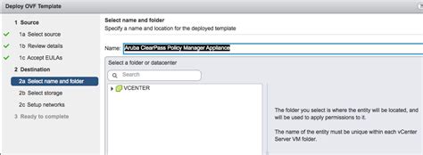 using vmware vsphere web client to install clearpass on a virtual machine