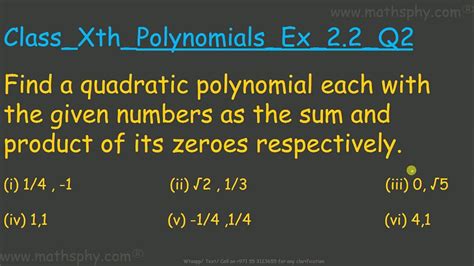 quadratic polynomial class 10 icse cbse sum and product of its zeroes