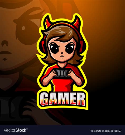 Gamer Girl Mascot Esport Logo Design Royalty Free Vector
