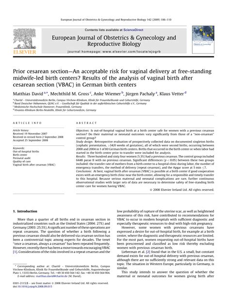 Pdf Prior Cesarean Section An Acceptable Risk For Vaginal Delivery At