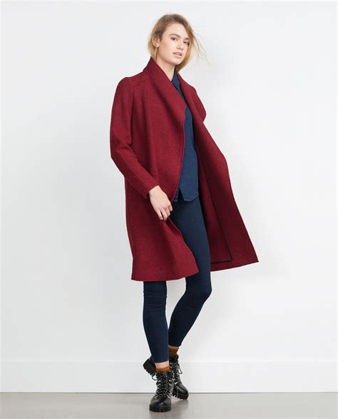 Zara Wool Coat In Purple Light Burgundy Lyst