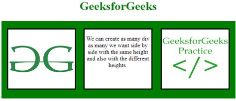 how to float three div side by side using css geeksforgeeks