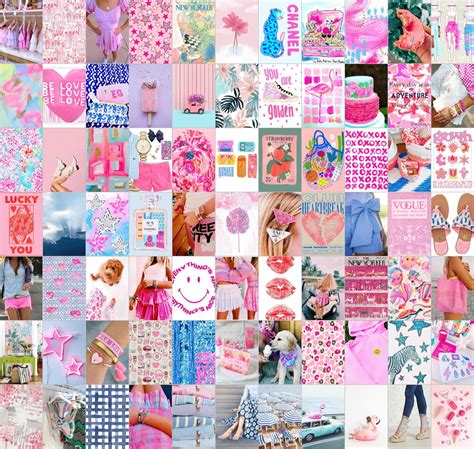 Printed Preppy Collage Kit Pink Photo Wall Collage Kit Teen Etsy