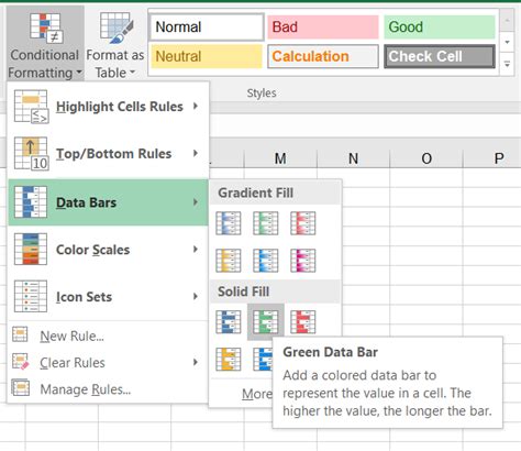 color cell background partially in excel using data bars