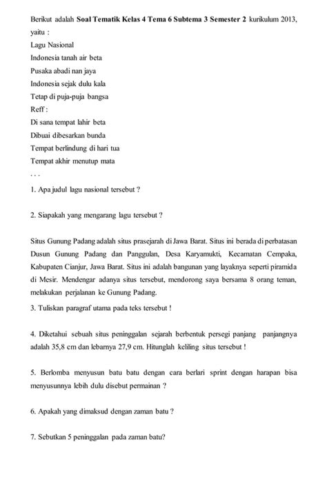 Berikut Soal Tematik Kelas 4 Sd Tema 7 Subtema 1 Pdf