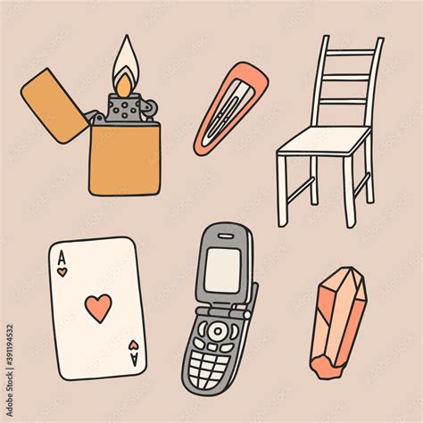 Hand Drawn Set Of Random Objects Aesthetic Sticker Pack Vector