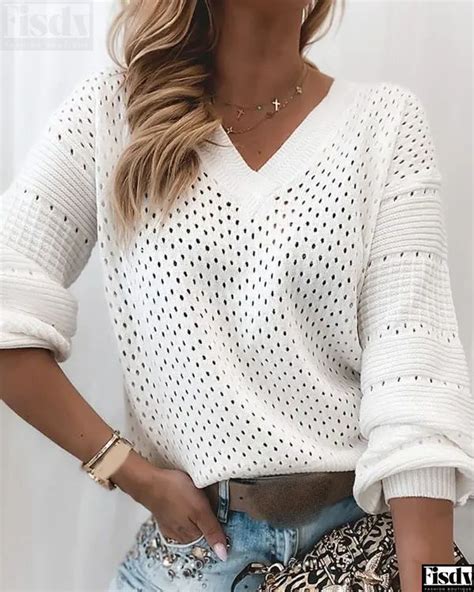 Casual Long Sleeve Hollow Out Sweater Wool Sweaters Womens Casual