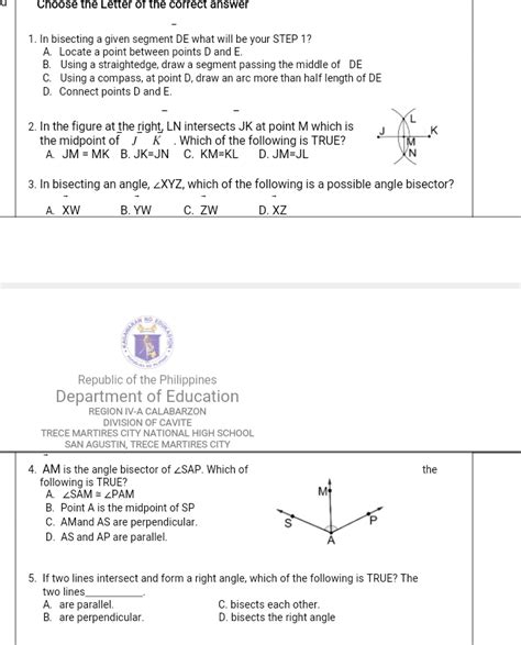 Solved Choose The Letter Of The Correct Answer 1 In Bisect[algebra