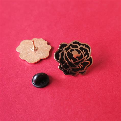 Desert Rose Enamel Lapel Pin Needle Minder Black And Copper Etsy