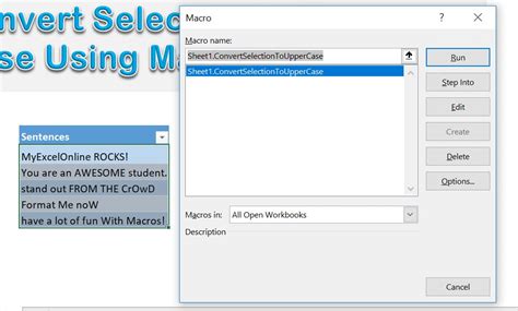 convert to upper case using macros myexcelonline