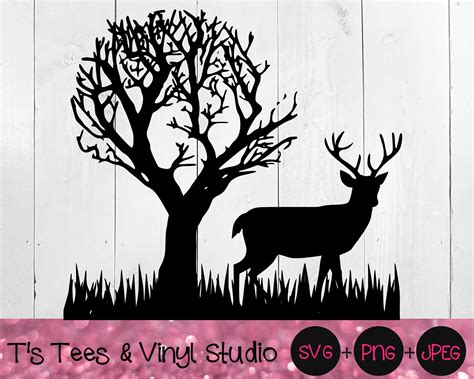 Buck Deer Svg Deer Svg Tree Svg Grass Svg Field Hunting Svg Hunte