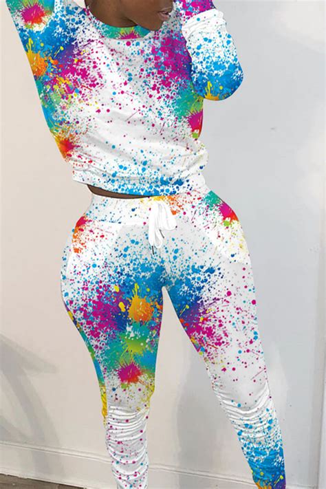 Wholesale White Sexy Print Patchwork O Neck Long Sleeve Regular Sleeve