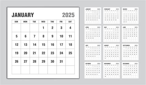Calendario 2025 Año Diseño Negro Plantilla De Calendario Mensual Para