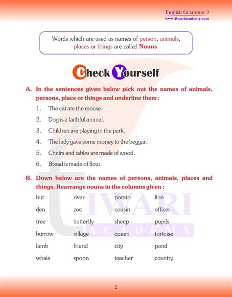 Class 3 English Grammar Chapter 5 The Noun Updated For 2024 25