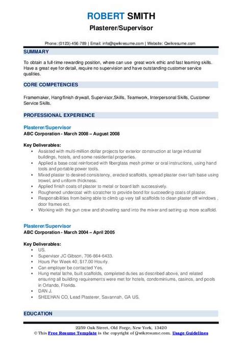 Plasterer Resume Samples Qwikresume