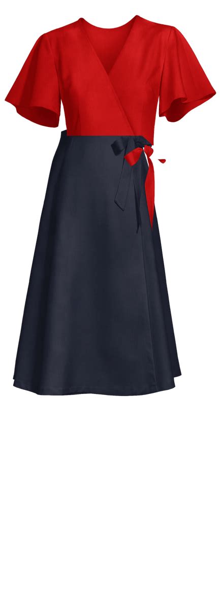 Red And Blue Bell Sleeve V Neck Wrap Midi Dress Sumissura