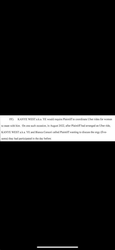 Ye And Bianca Called Plaintiff Wanting To Discuss The Fivesome Orgy