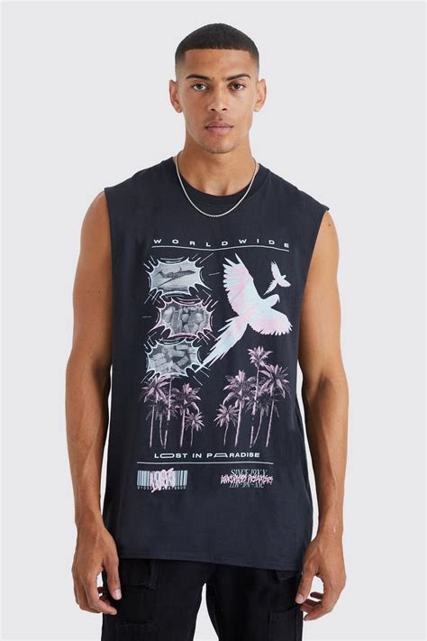 Oversized Lost In Paradise Print Tank Boohoo Uk