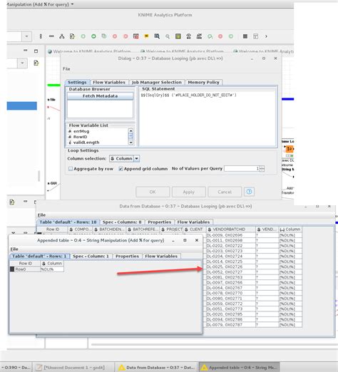 database looping issue with character knime analytics platform