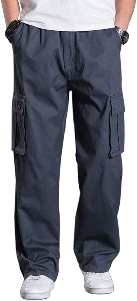 Mens Twill Relaxed Fit Heavyweight Drawstring Elastic Waist Cargo