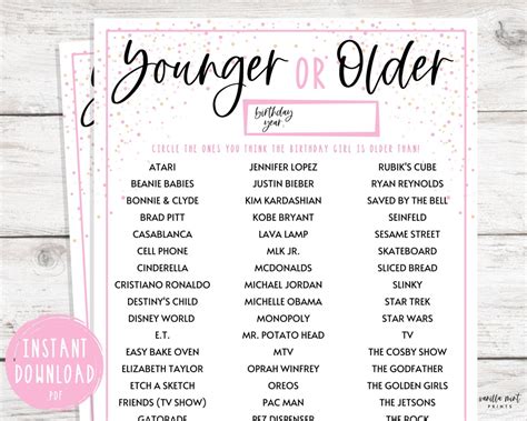 Adult Birthday Party Games Younger Or Older Birthday Party Game Fun