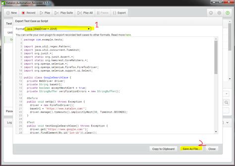 selenium katalon export recorded test script to java