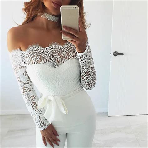 Elegant Off Shoulder Lace Rompers Womens Summer Jumpsuit Sexy Ladies