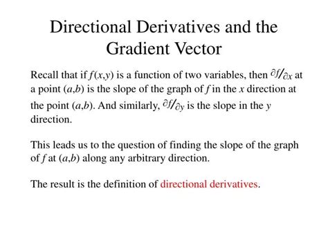 Ppt Directional Derivatives And The Gradient Vector Powerpoint