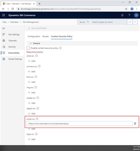 manage content security policy csp commerce dynamics 365