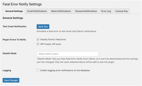 fatal error notify for wordpress