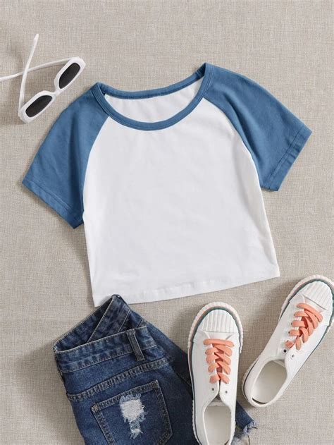 Shein Raglan Sleeve Two Tone Crop Top Shein Usa Unicorn Fashion