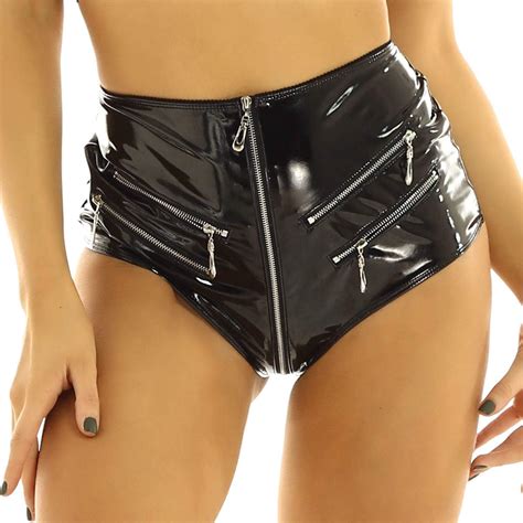 Alvivi Womens Wet Look Patent Leather High Waist Zip Up Dance Booty